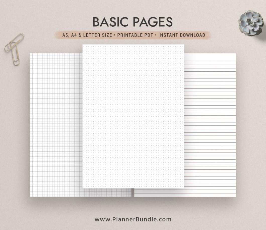 Basic Pages, Dot Grid, Grid, Lined Paper, Notebook, A4, Letter Size, A5 ...