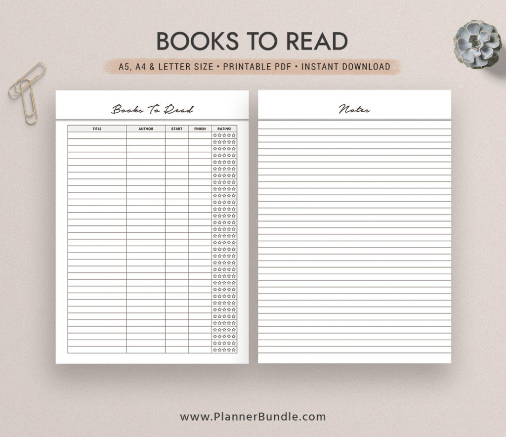 Books To Read, Notes, Planner Inserts, Printable Planner Template ...