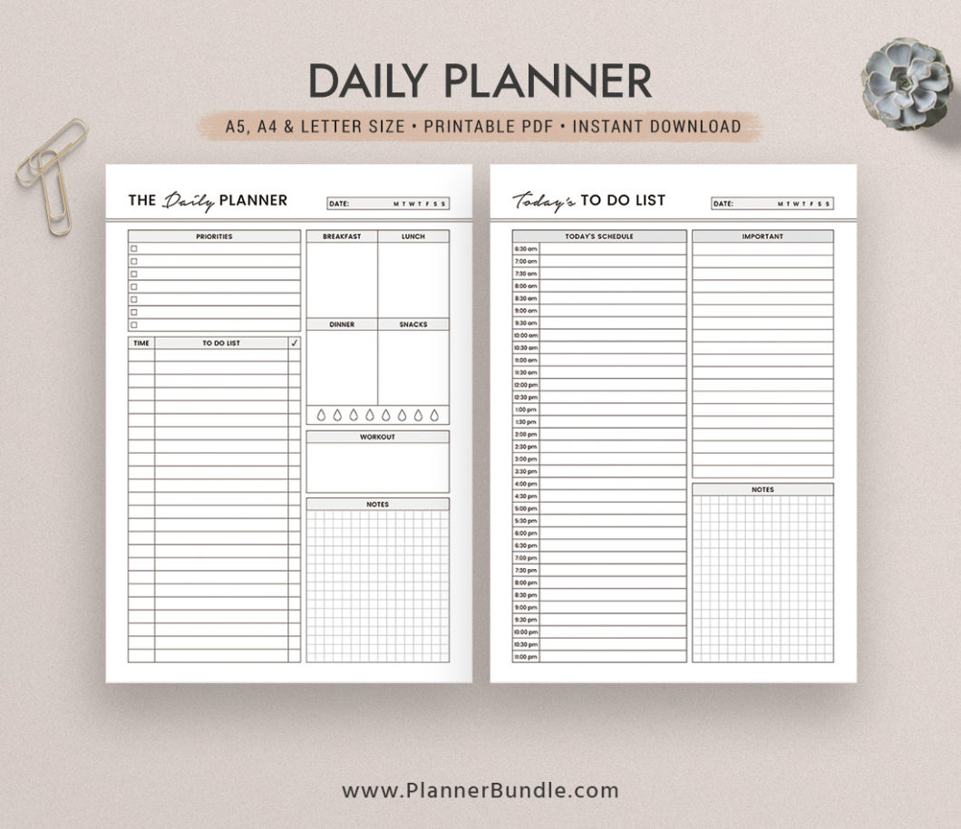 Daily Planner, Daily Schedule, Planner Refill, Planner Template ...
