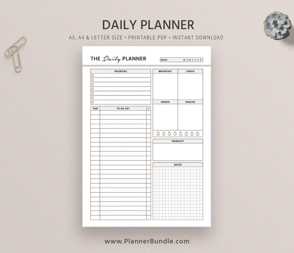 Daily Planner, Daily Schedule, Planner Refill, Planner Template ...