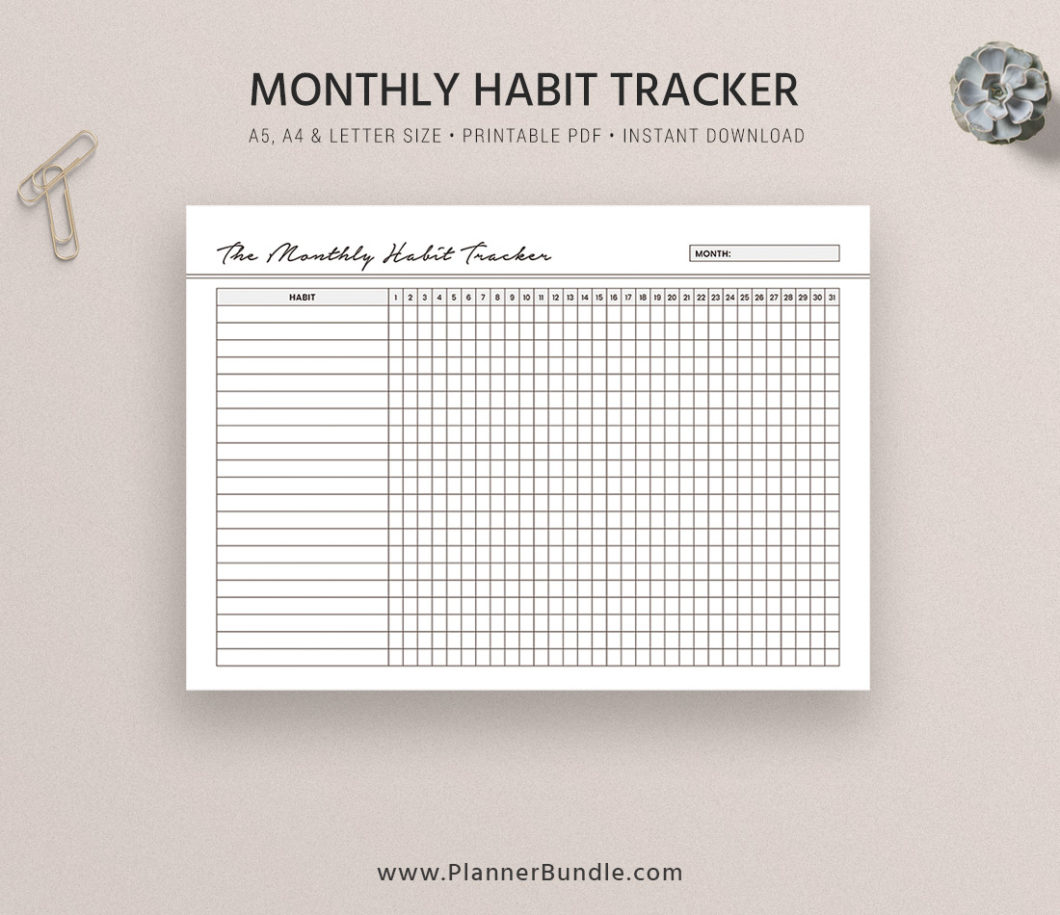 Habit Tracker, Monthly Habit Tracker, A5 Planner Inserts, A4, Letter ...
