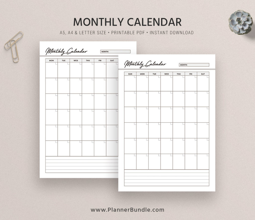 Monthly Calendar, Calendar 2021, Planner Inserts, Planner Refill, A5 ...