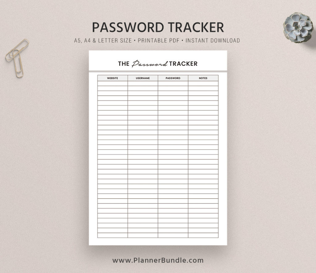 Password Tracker, Password Keeper, Filofax A5, A4, Letter Size, Planner ...
