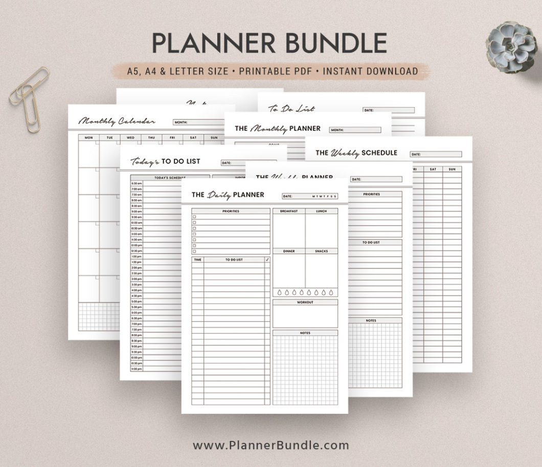 Planner Bundle, Daily, Weekly, Monthly, To Do, Notes, A4, Letter Size ...