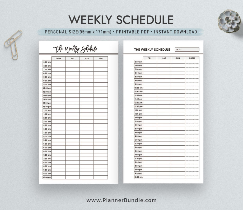 Weekly Schedule, Printable Planner Inserts, Personal Size Planner ...