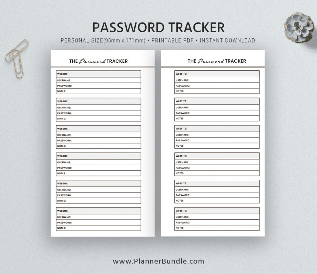 Password Tracker, Password Printable, Personal Size, Planner Refill ...
