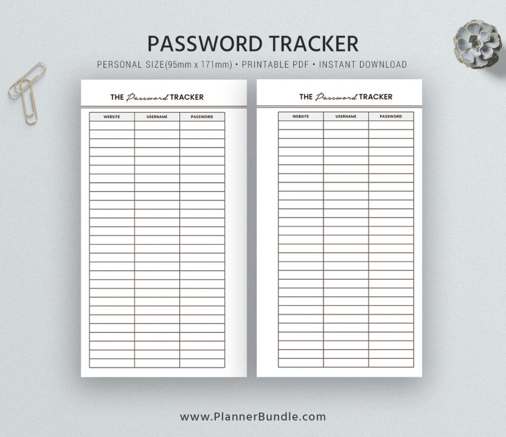 Password Tracker, Password Printable, Personal Size, Planner Refill ...