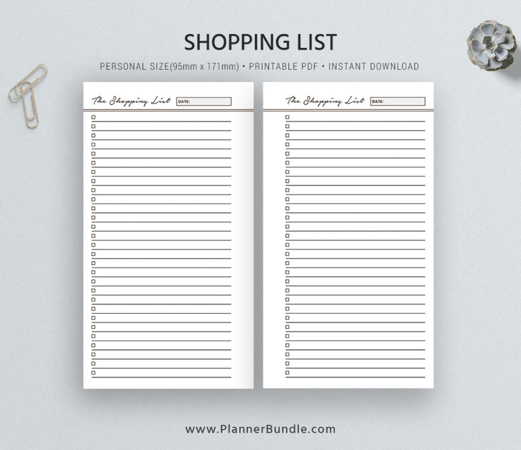 Shopping List, Online Purchases Log, Personal Size, Planner Refill ...
