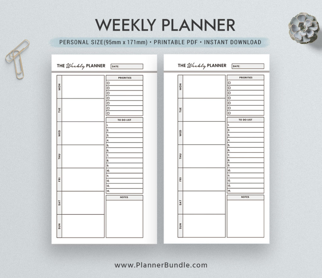 Printable Weekly Planner, Planner Inserts, Personal Size Planner ...