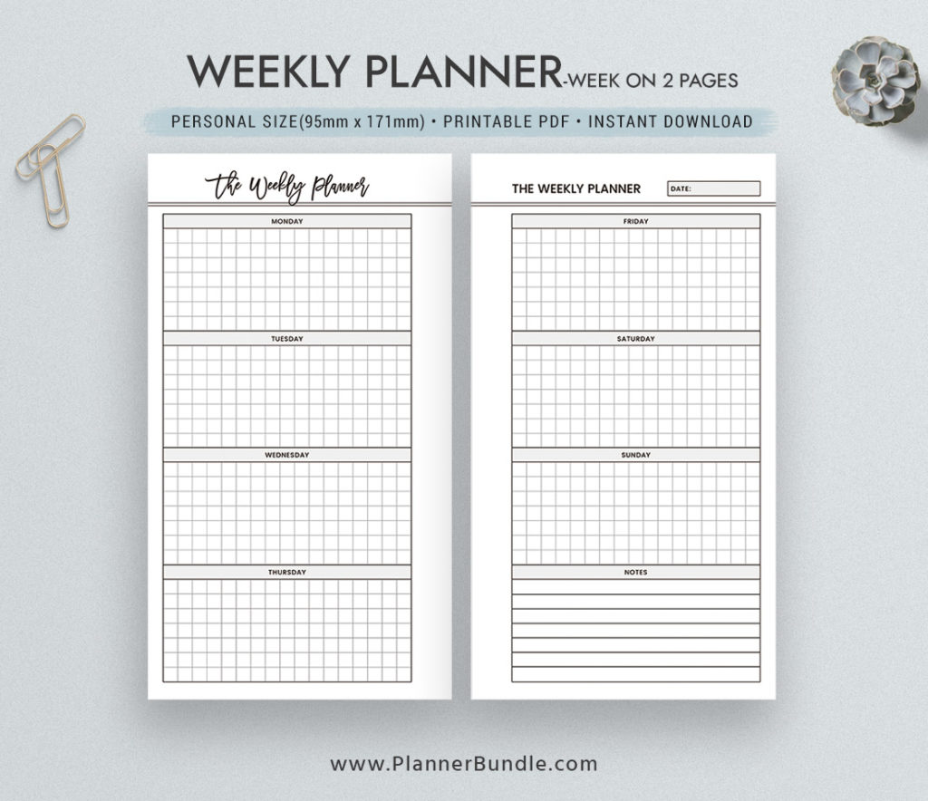 Printable Weekly Planner, Week On 2 Pages, Personal Size Inserts ...