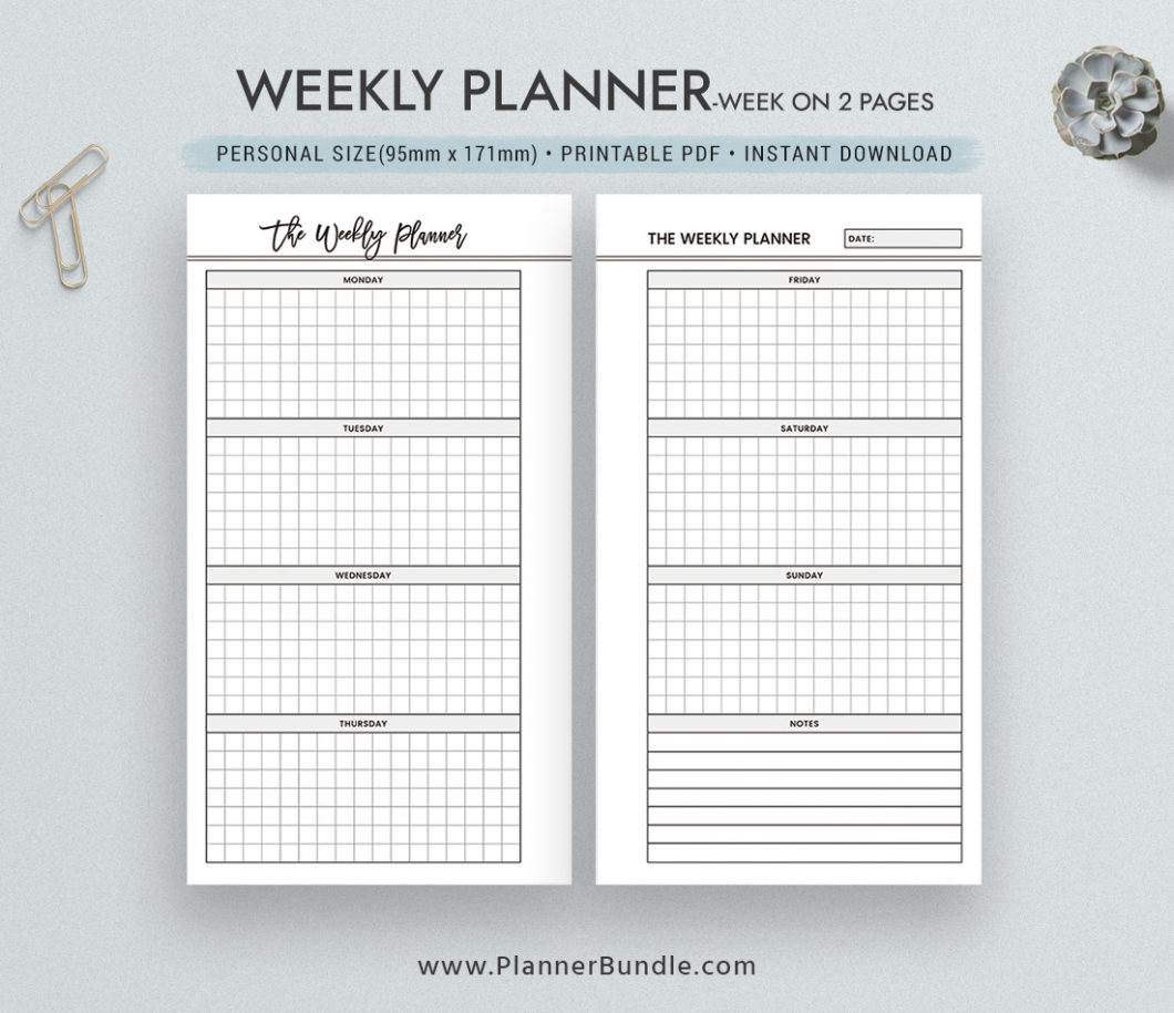 Printable Weekly Planner, Week On 2 Pages, Personal Size Inserts ...